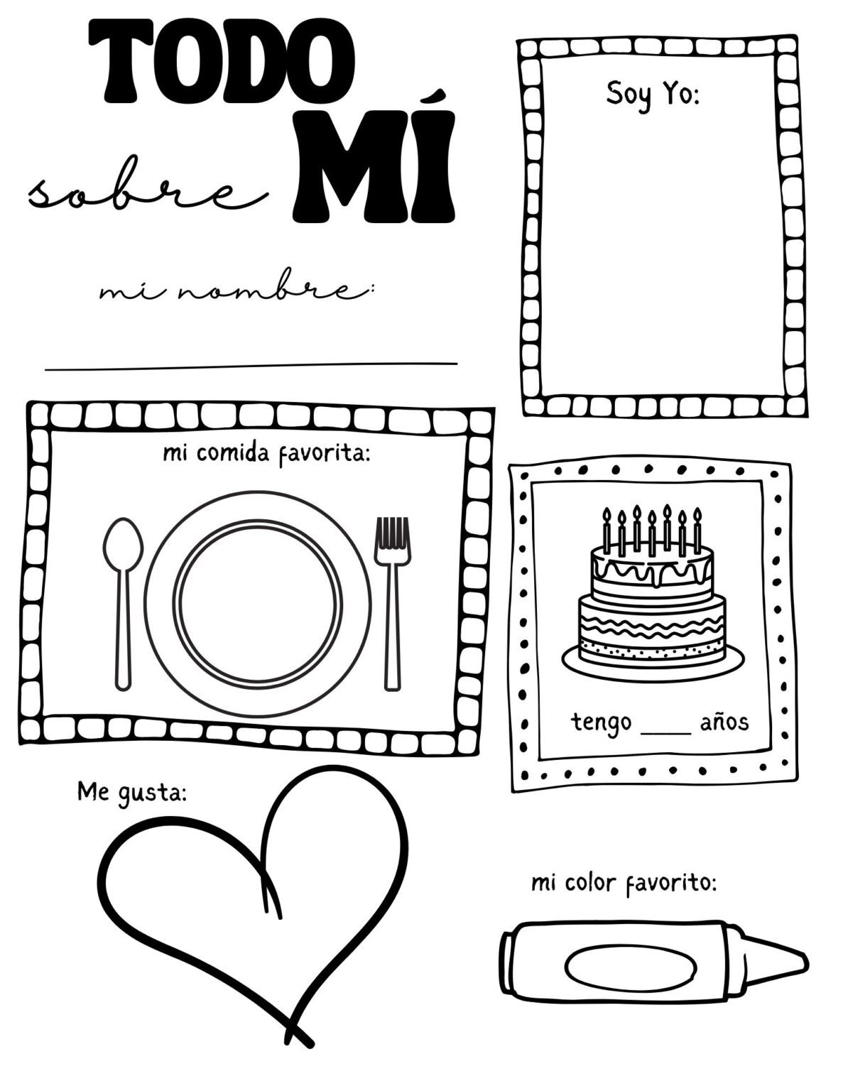 Spanish All About Me | www.coloringcamp.com
