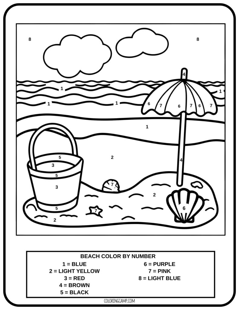 Beach Color By Number Coloring Pages | www.coloringcamp.com