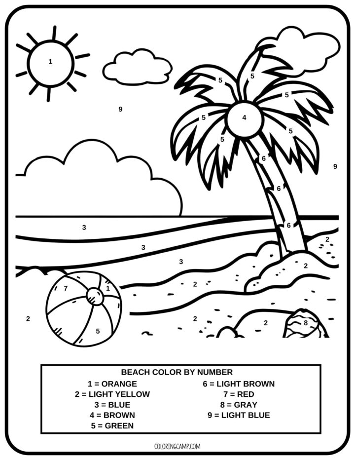 Beach Color By Number Coloring Pages | www.coloringcamp.com