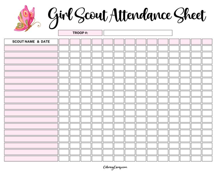 Free Girl Scout Attendance Sheet | www.coloringcamp.com