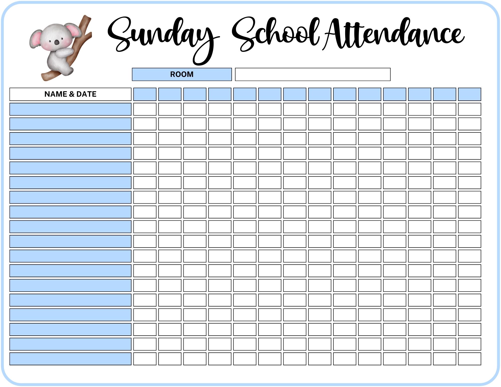 Sunday School Attendance Sheet | www.coloringcamp.com