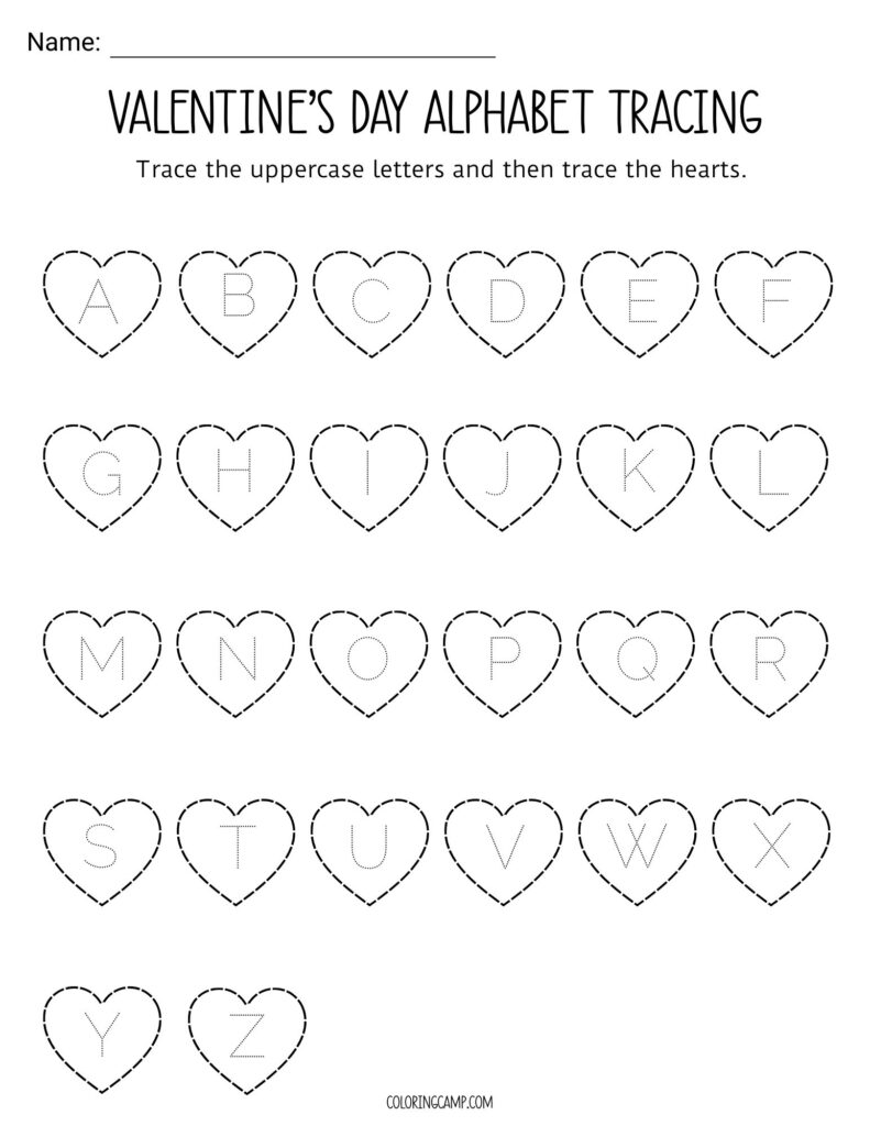 Valentine's Day Alphabet Tracing Worksheets | www.coloringcamp.com