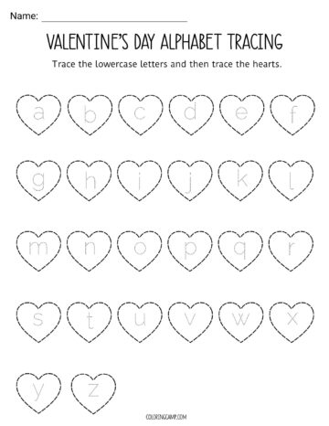 Valentine's Day Alphabet Tracing Worksheets | www.coloringcamp.com