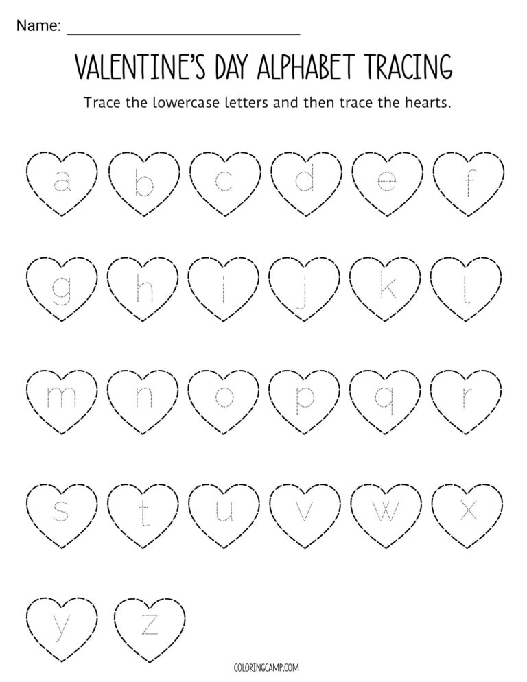Valentine's Day Alphabet Tracing Worksheets | www.coloringcamp.com