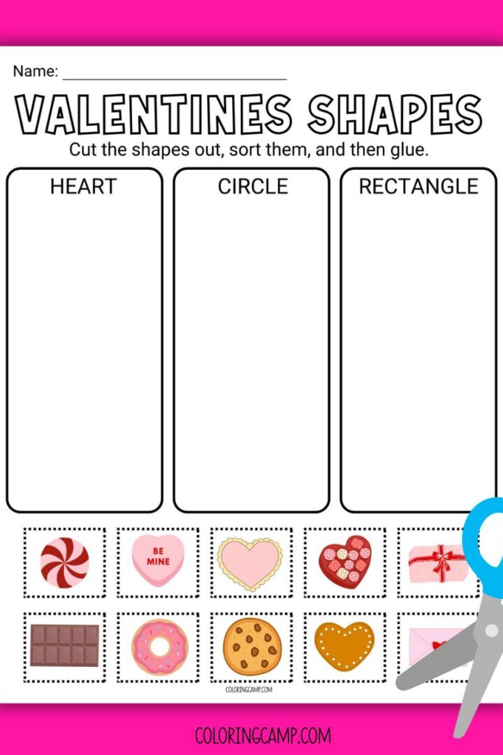 Valentine's Day Shape Tracing Worksheets | www.coloringcamp.com