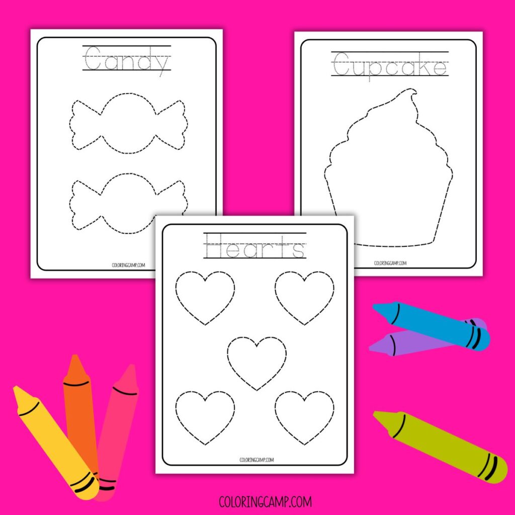 Valentine's Day Shape Tracing Worksheets | www.coloringcamp.com