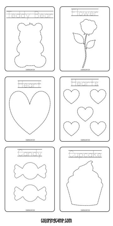Valentine's Day Shape Tracing Worksheets | www.coloringcamp.com