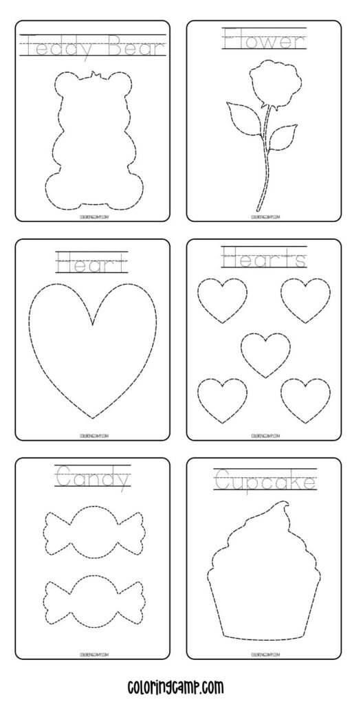 Valentine's Day Shape Tracing Worksheets | www.coloringcamp.com