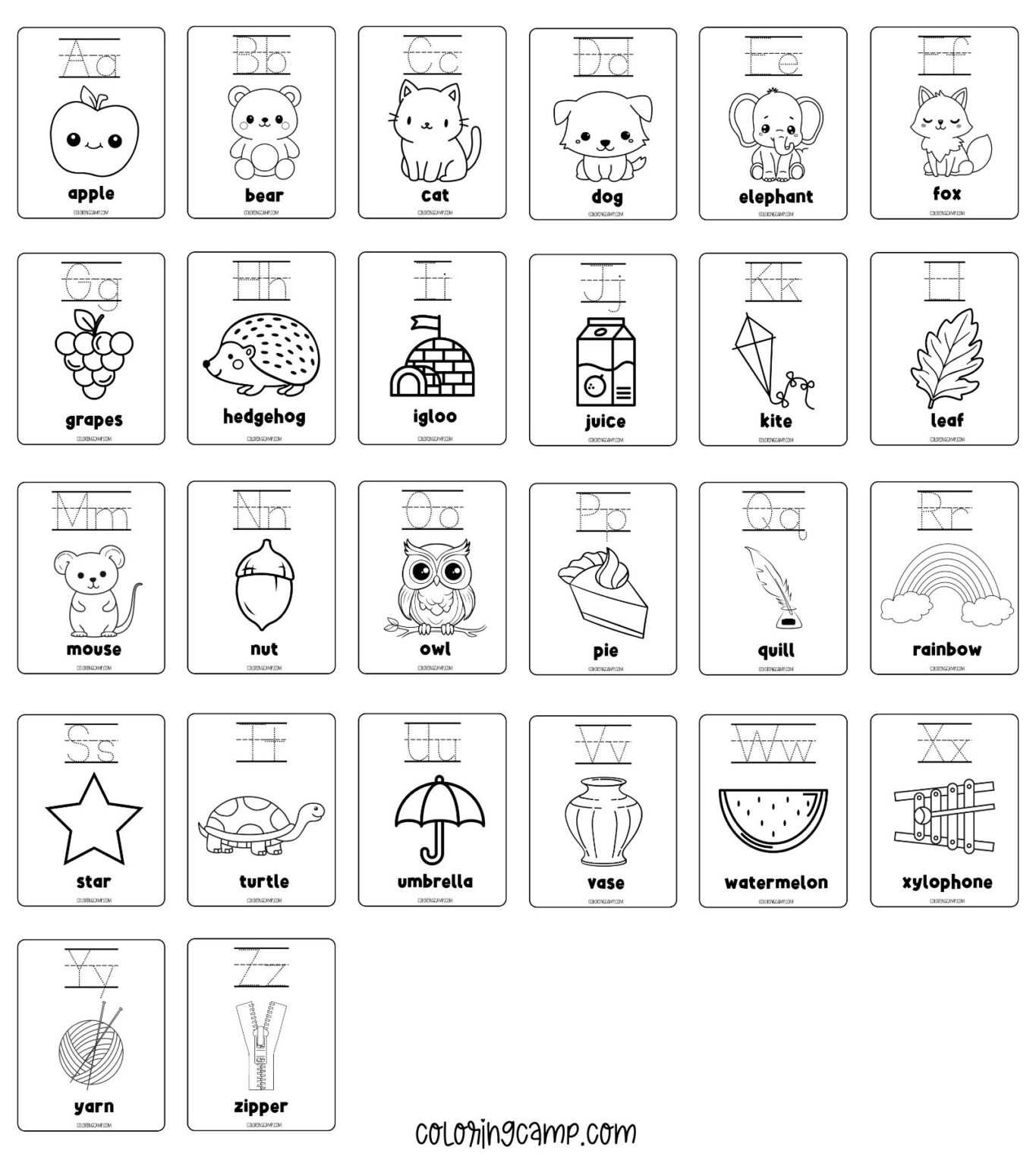 Alphabet Trace and Color Pages | www.coloringcamp.com