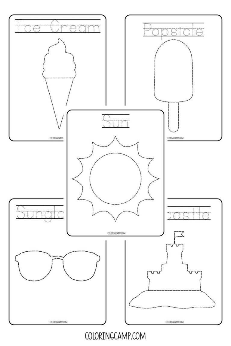 Summer Tracing Worksheets | www.coloringcamp.com
