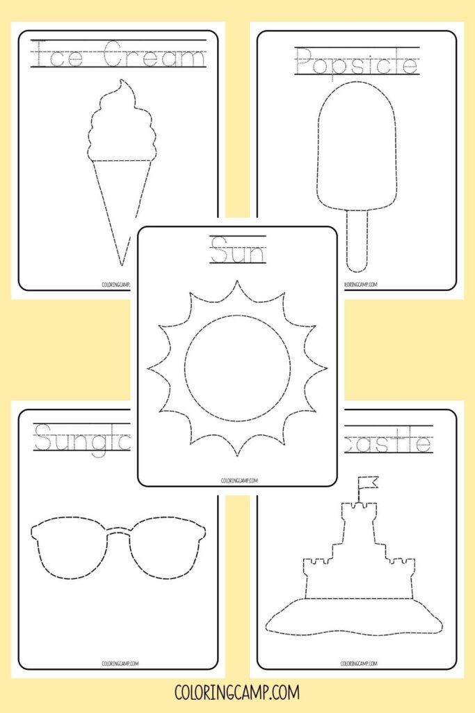 Summer Tracing Worksheets | www.coloringcamp.com