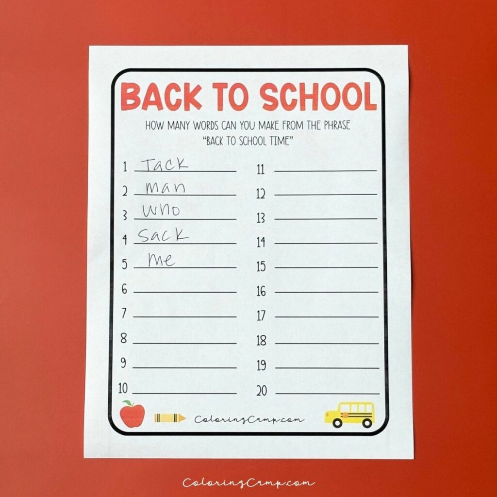 Back To School How Many Words Can You Make Printable | www.coloringcamp.com