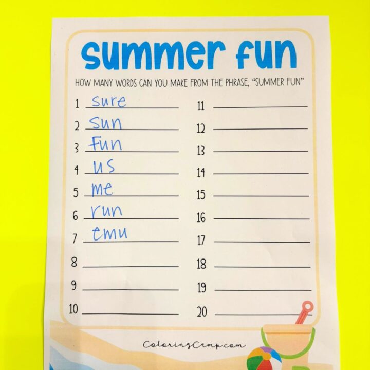 Summer How Many Words Can You Make | www.coloringcamp.com
