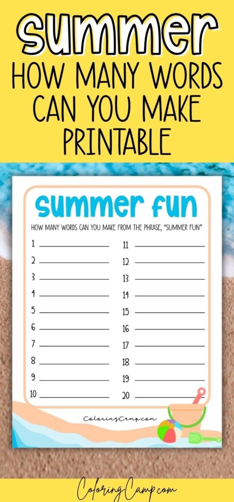 Summer How Many Words Can You Make | www.coloringcamp.com